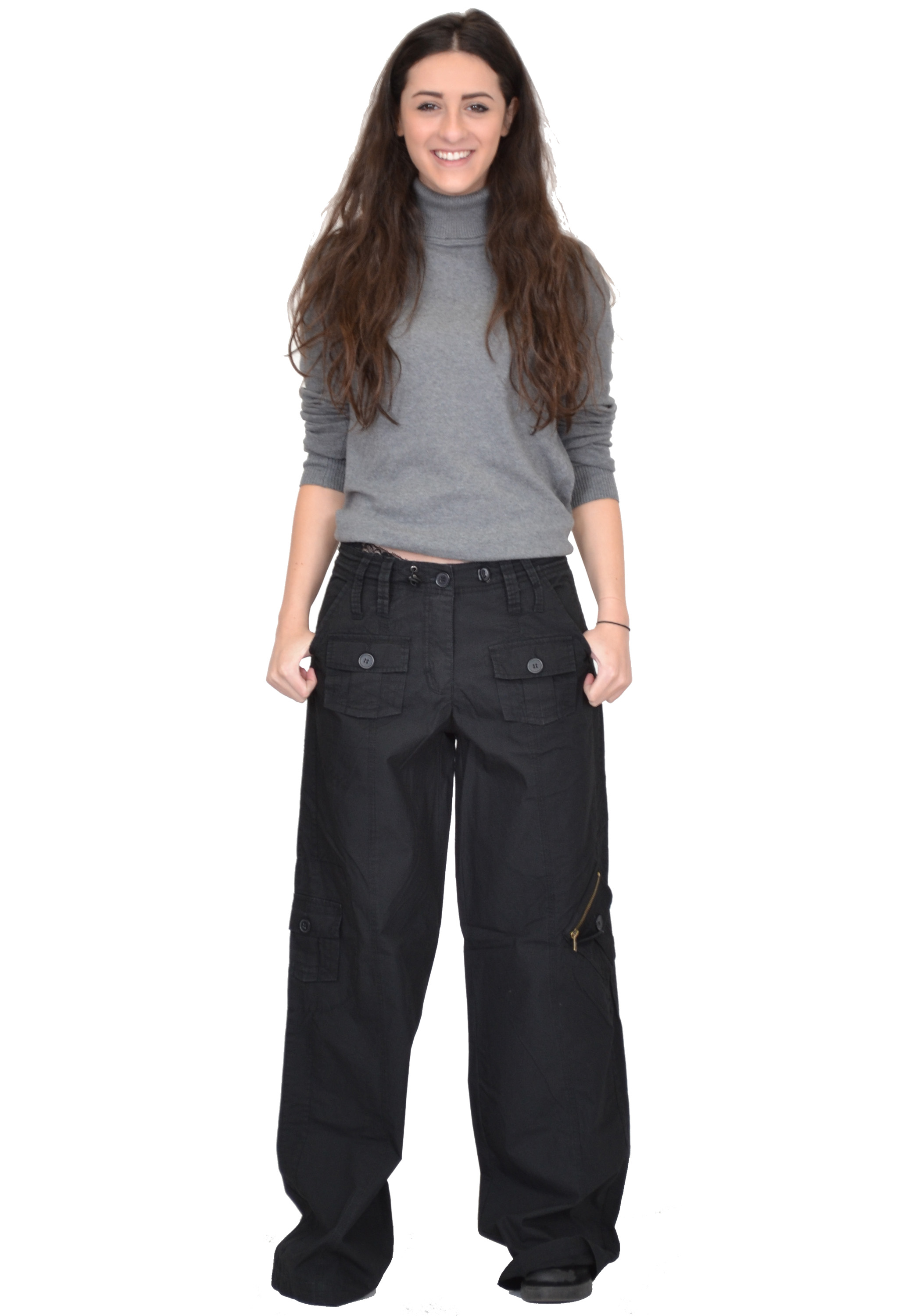 New Ladies Womens Baggy Wide Leg Loose Lightweight Combat Trousers