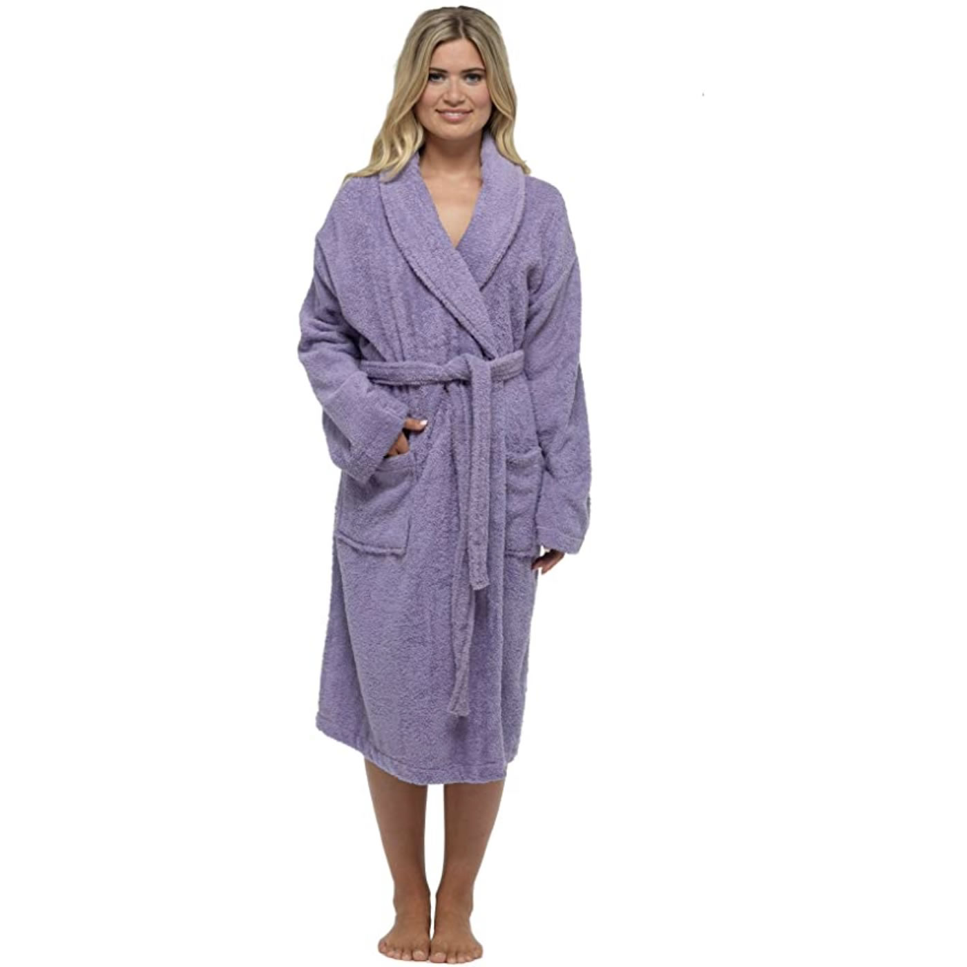 Womens Ladies Towelling Bath Robe Dressing Gown Shawl Collar Hotel Spa ...