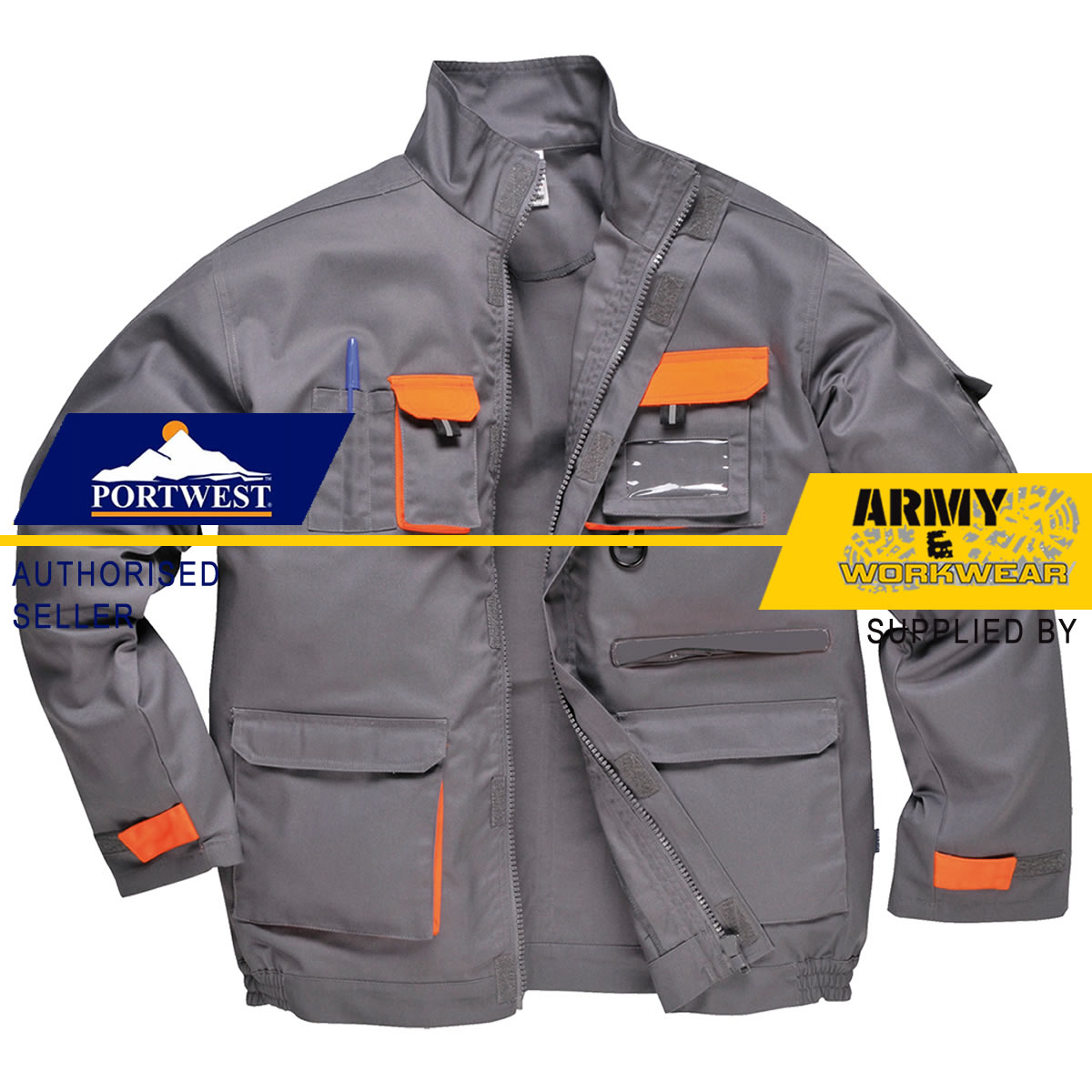 Mens Work Jacket Portwest TX10 Texo Contrast Heavy Duty Coat 12 Pockets ...
