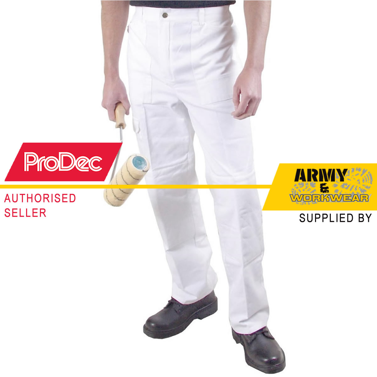 ProDec Painters White Work Trousers Decorators Pants Knee Pad Pockets ...