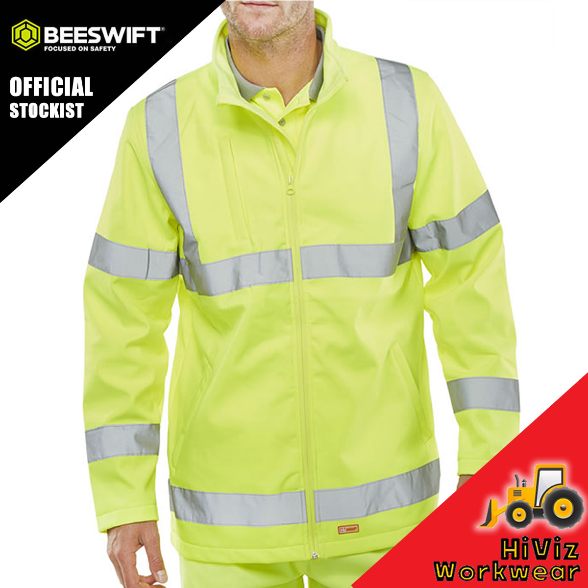 Beeswift Hi Viz Soft Shell Jacket Waterproof Windproof Zip Pockets EN ...