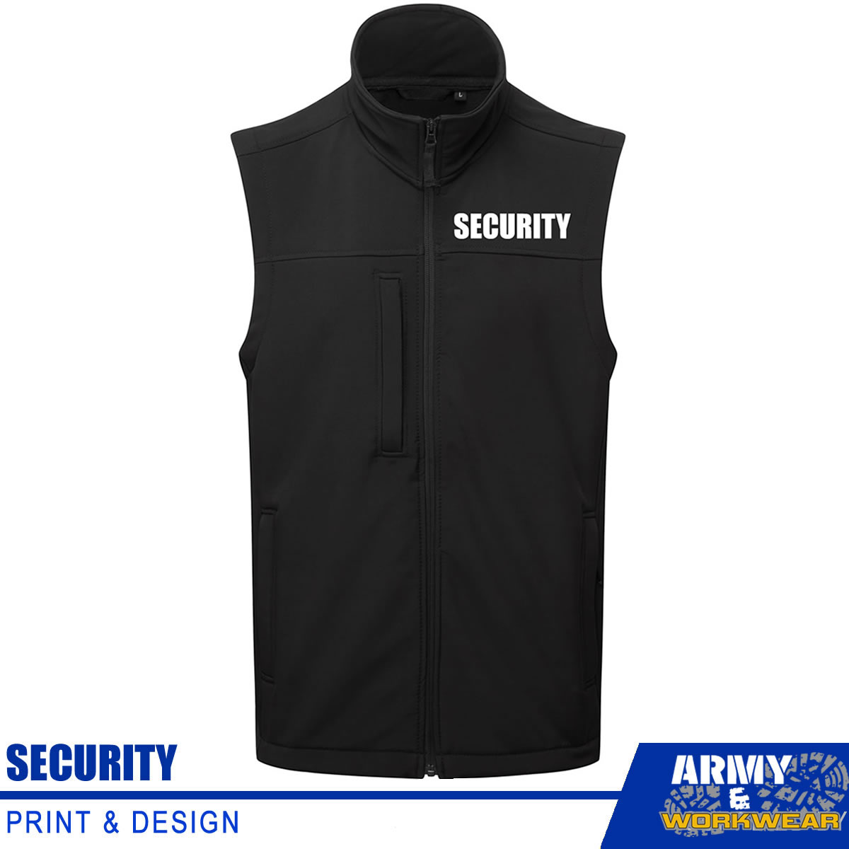 Security White Print Soft Shell Bodywarmer Uniform Zip Pockets W/Proof ...
