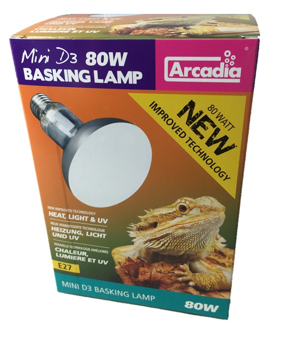 ARCADIA MINI D3 80W E27 BASKING LAMP REPTILE BULB HEAT LIGHT & UV UVA ...