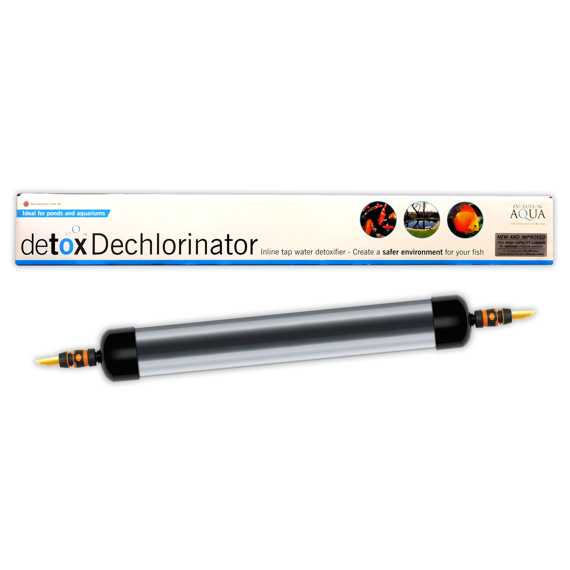 EVOLUTION AQUA DETOX DECHLORINATOR CARBON GARDEN POND KOI FISH IN LINE ...
