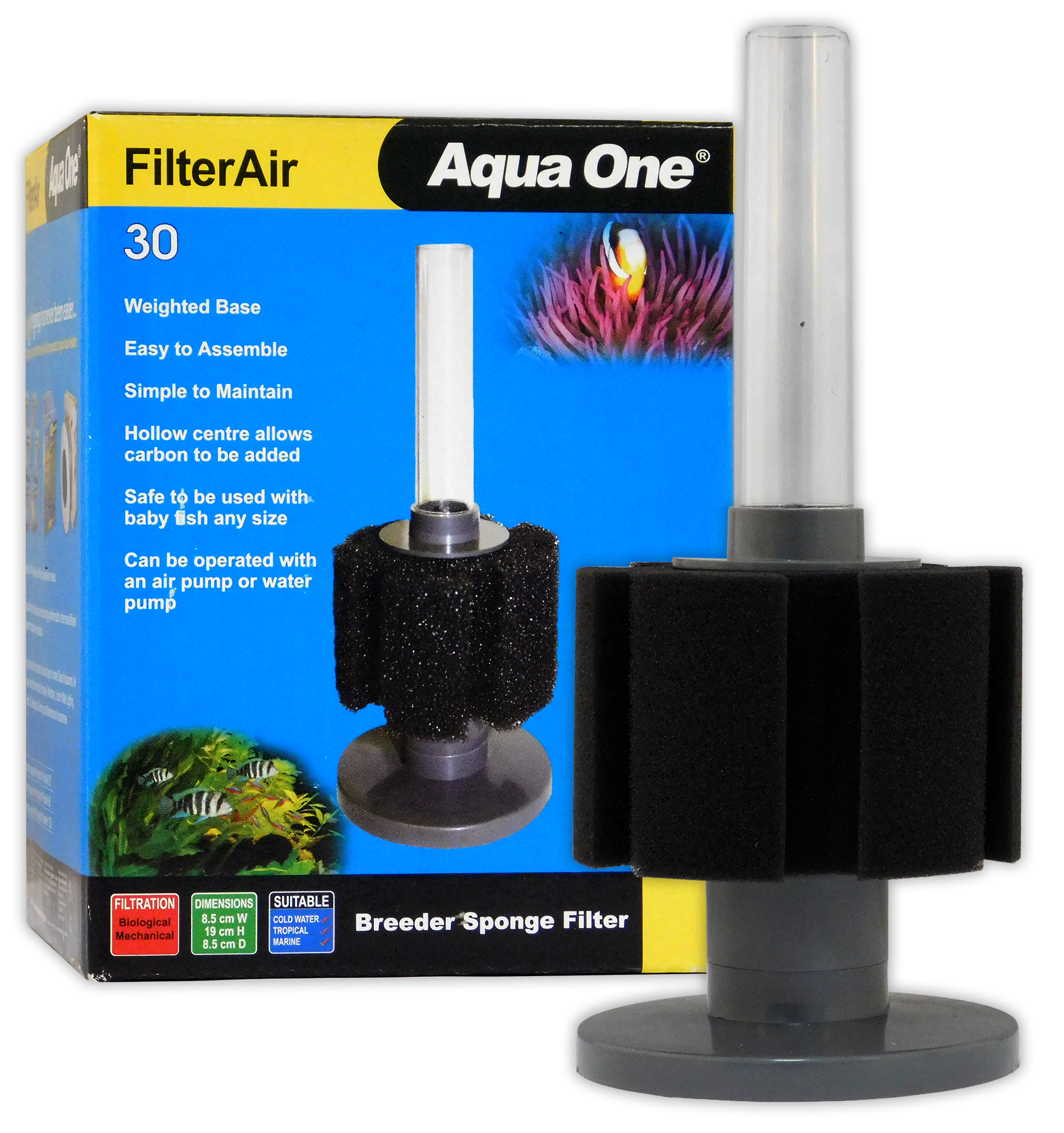 Aqua One FilterAir 30 60 136 Aeration Filter Sponge Weighted Fish Tank ...