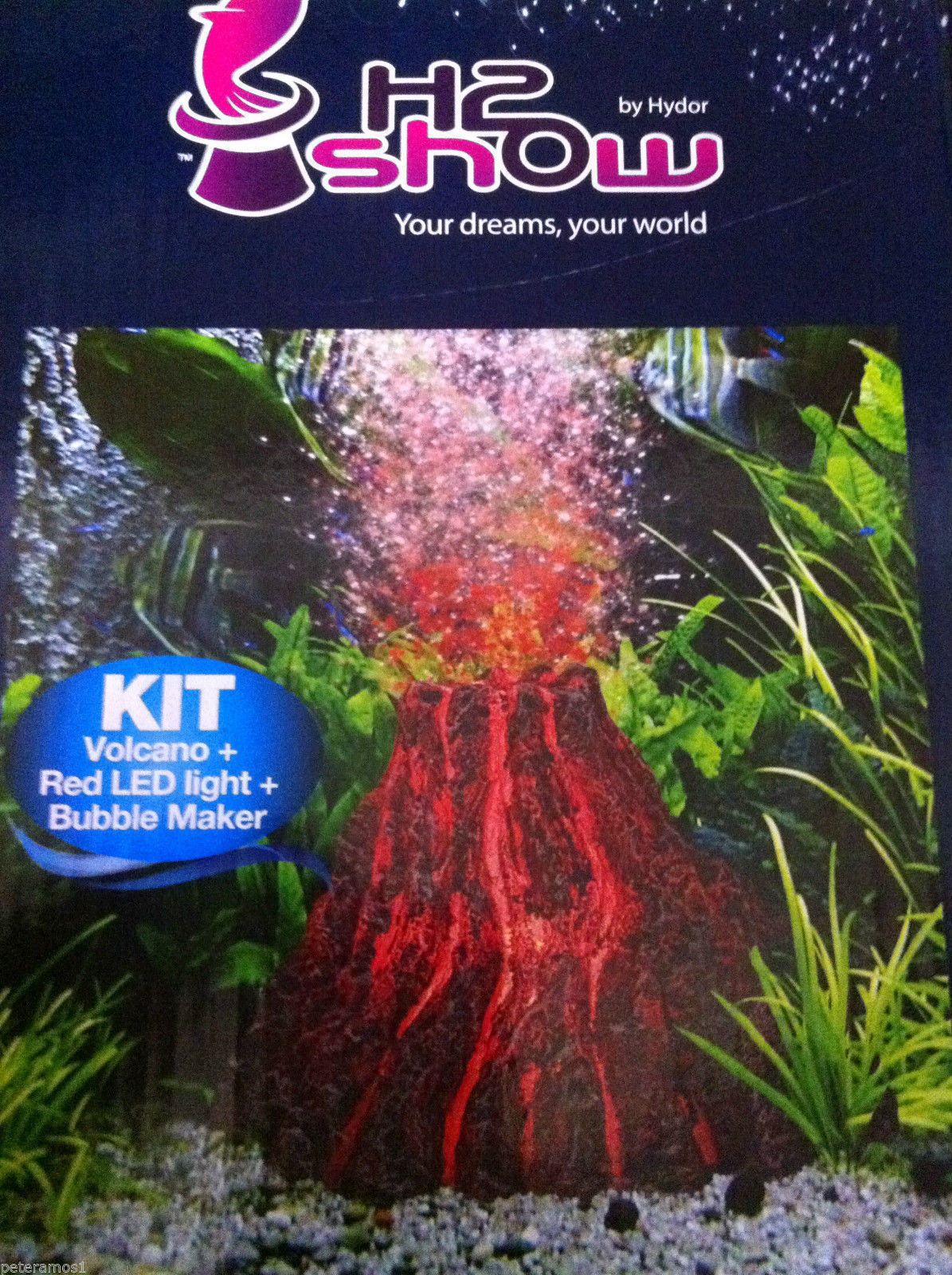 HYDOR H2SHOW AQUARIUM KIT VOLCANO + RED LED LIGHT & AIR BUBBLE MAKER ...