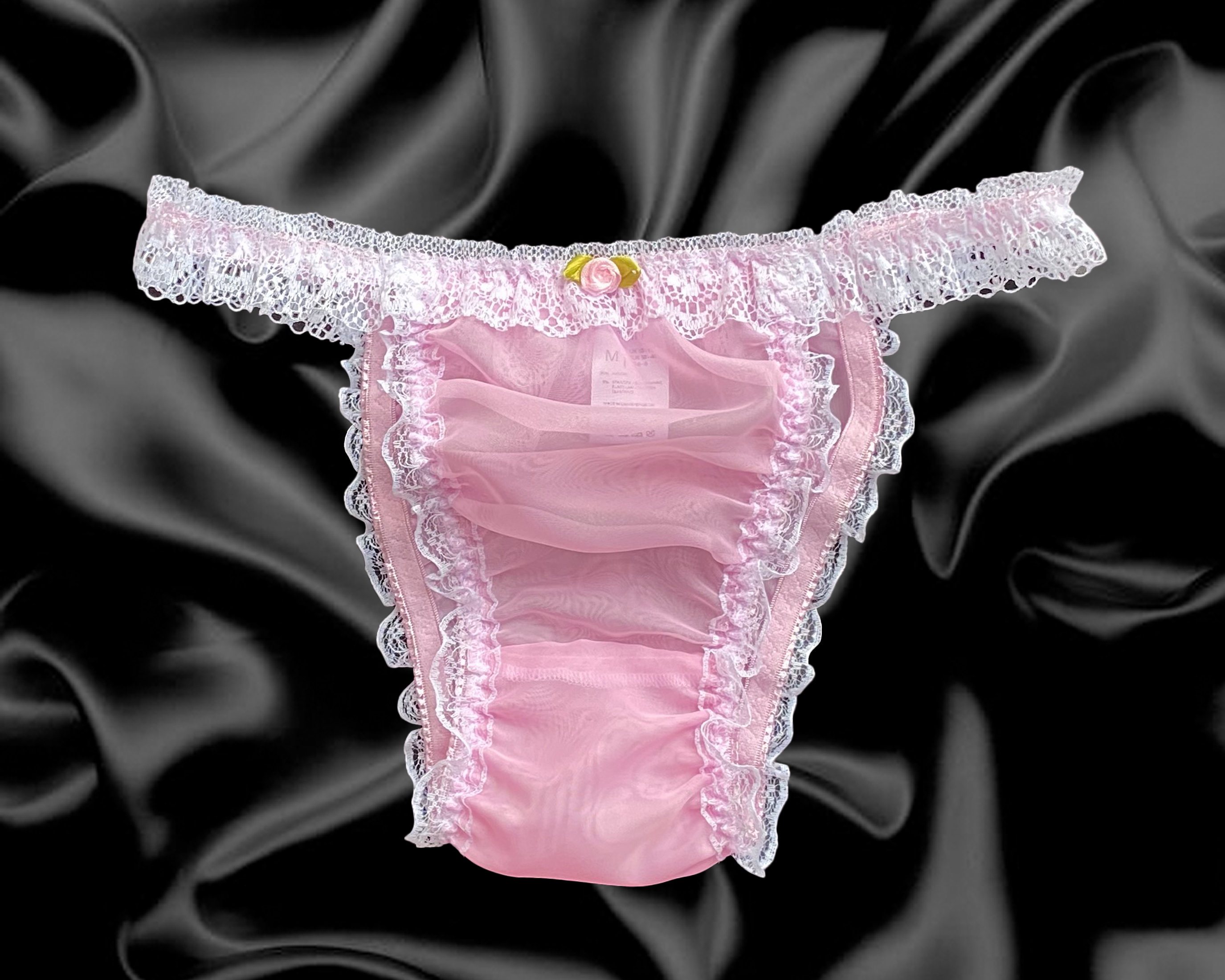 Nylon Frilly Sissy Sheer Briefs Satin Rose Lace Trim Panties Knickers ...