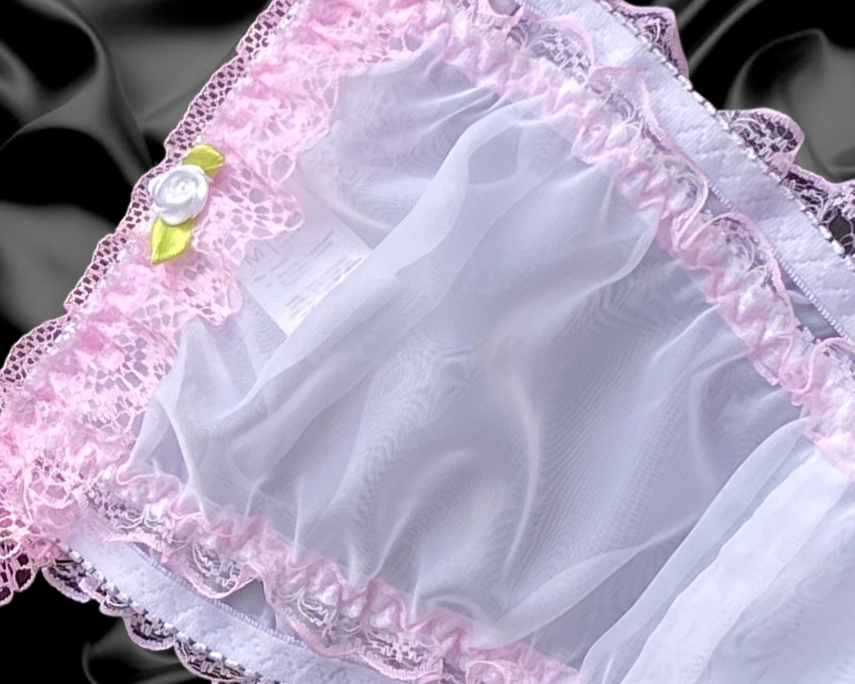 Nylon Frilly Sissy Sheer Briefs Satin Rose Lace Trim Panties Knickers ...