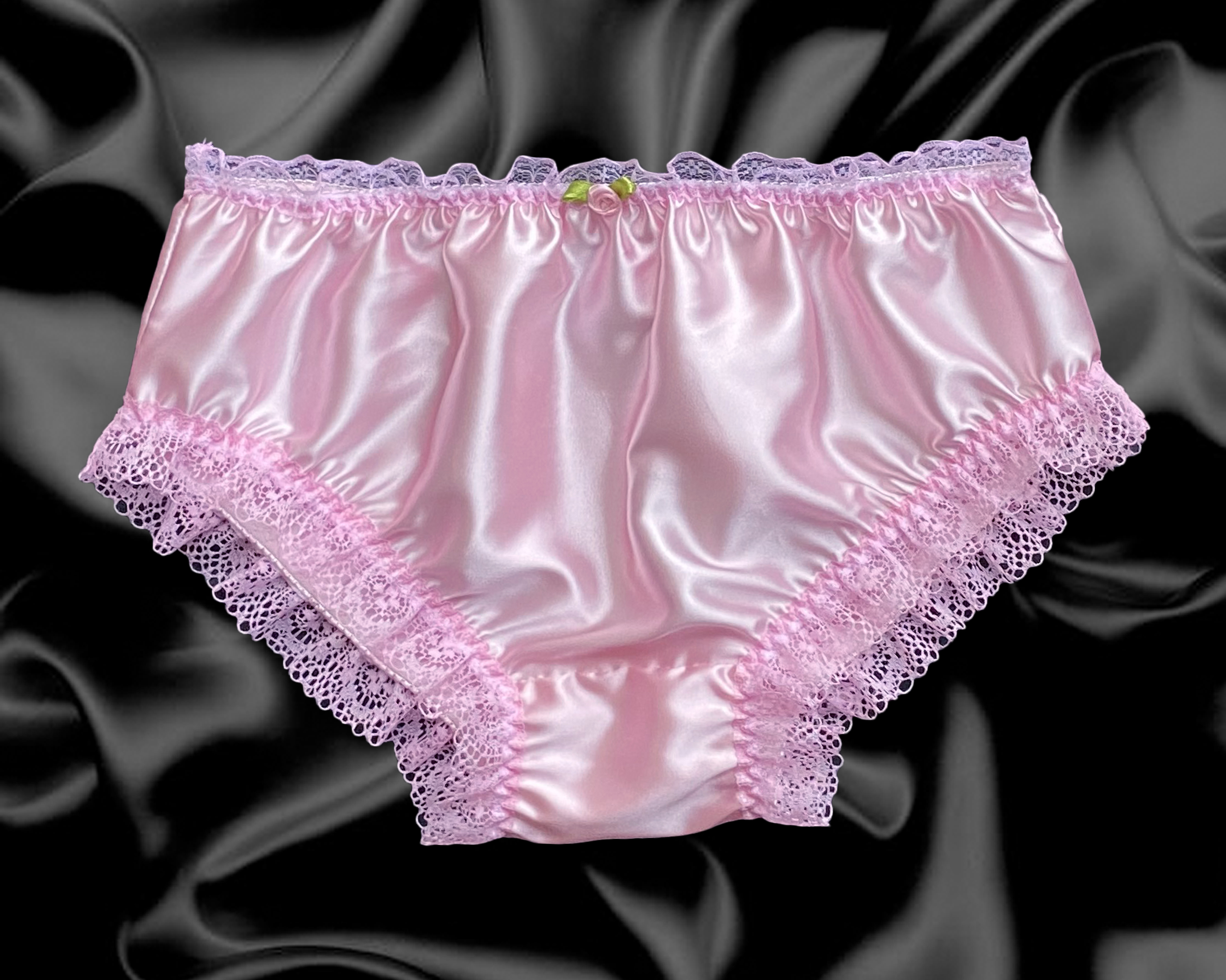 White Satin Frilly Lace Trim Sissy Panties Knicker Underwear Briefs