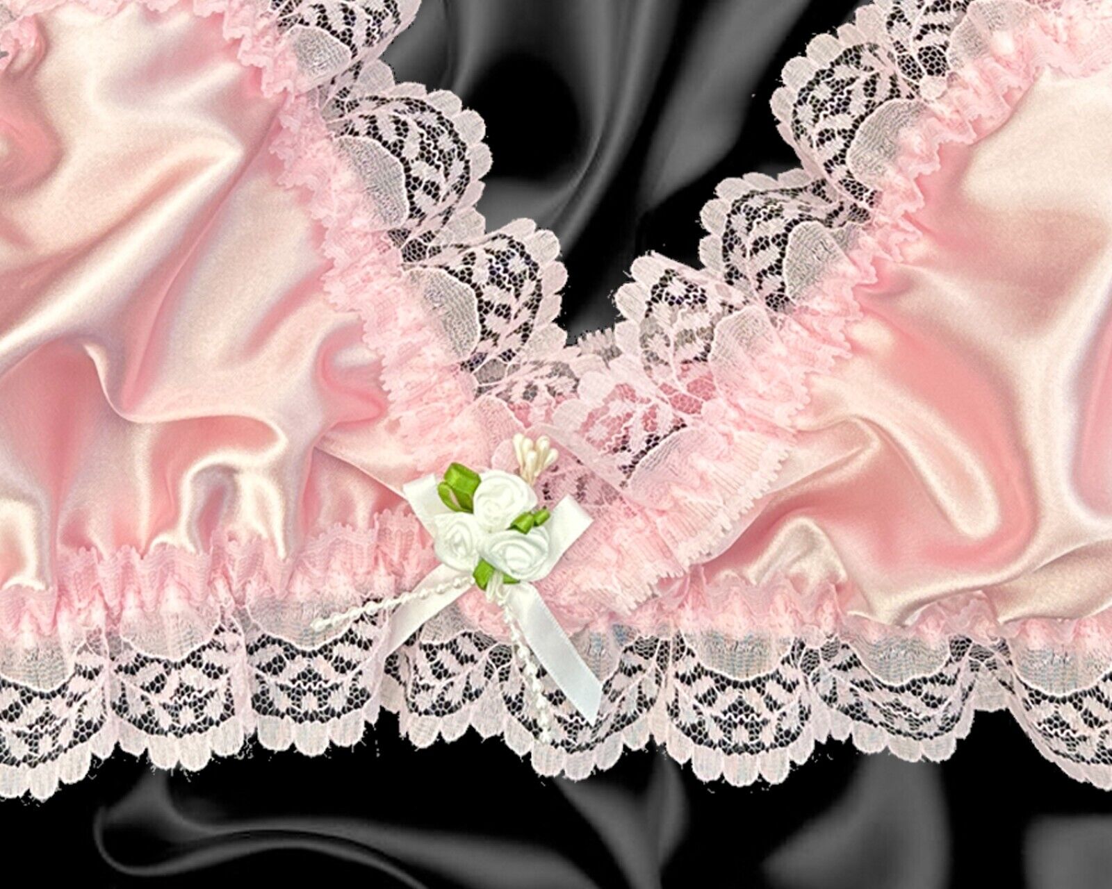 Sissy Satin Frilly Lacy Fitted Pull On Bra Bralette Roses Pearls Bows ...