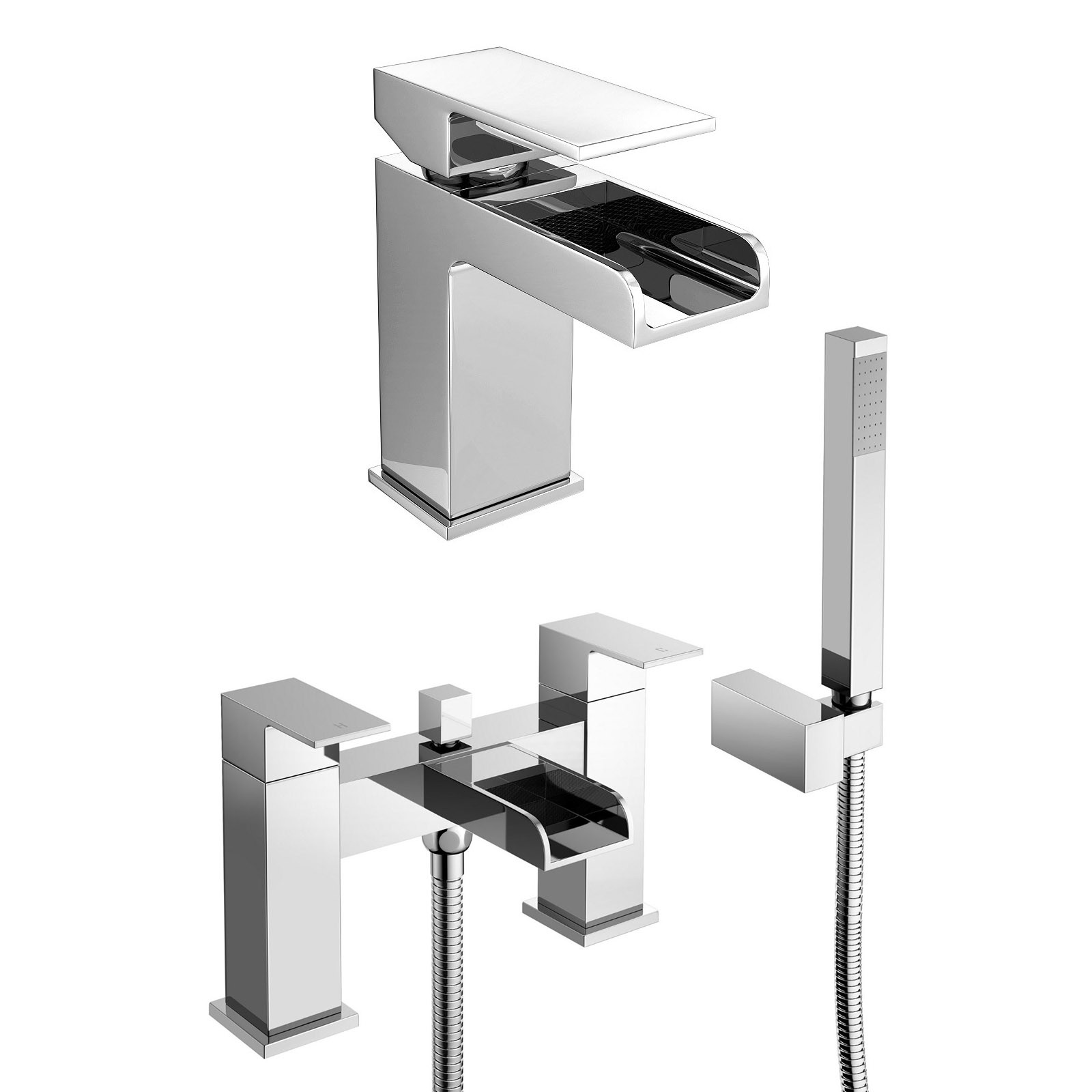 Waterfall Chrome Square Bathroom Basin Sink Bath Shower Mixer Filler ...