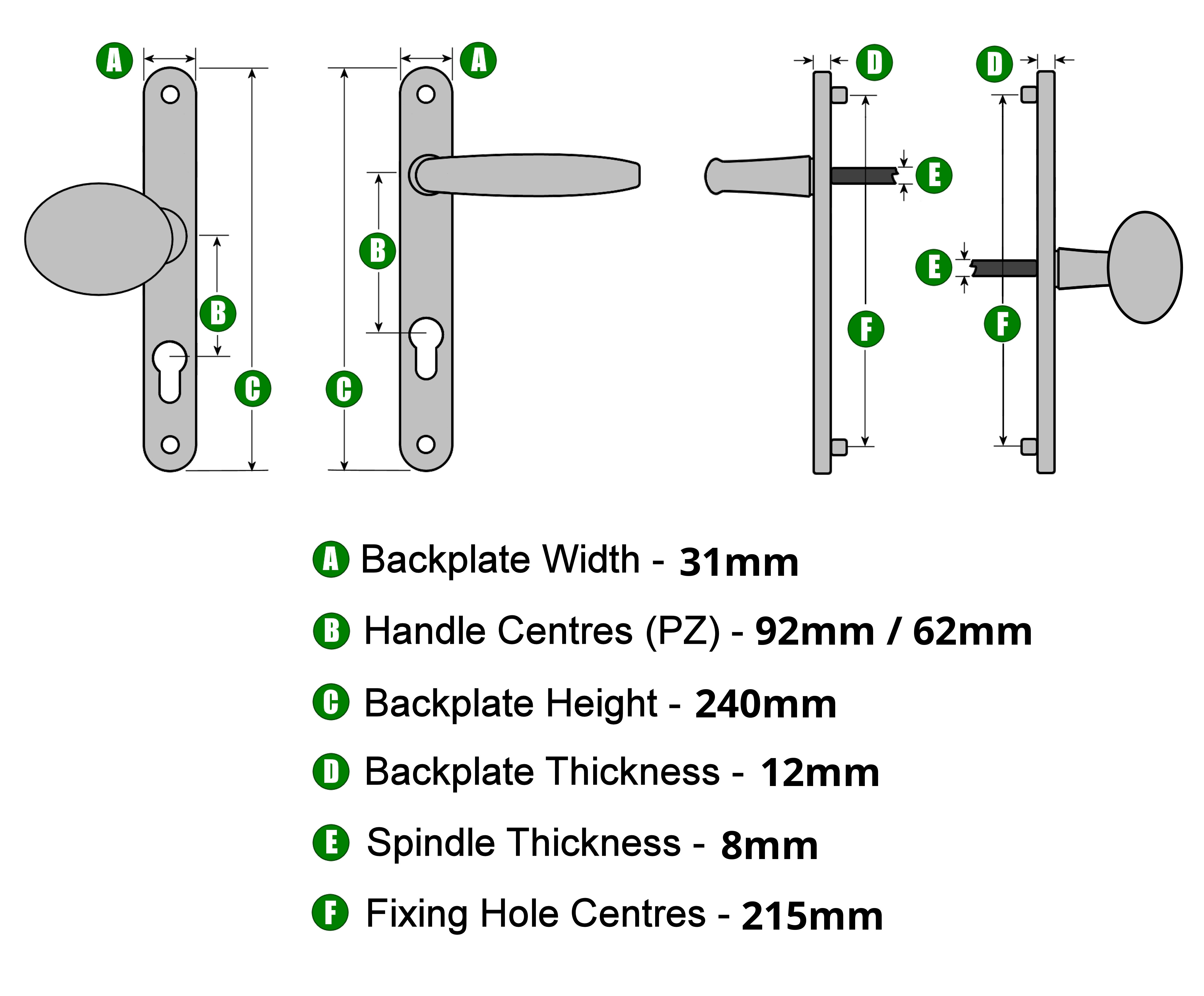 uPVC Door Handle 92mm 62mm Offset Lever Pad 215mm Fixings Sprung Pair ...