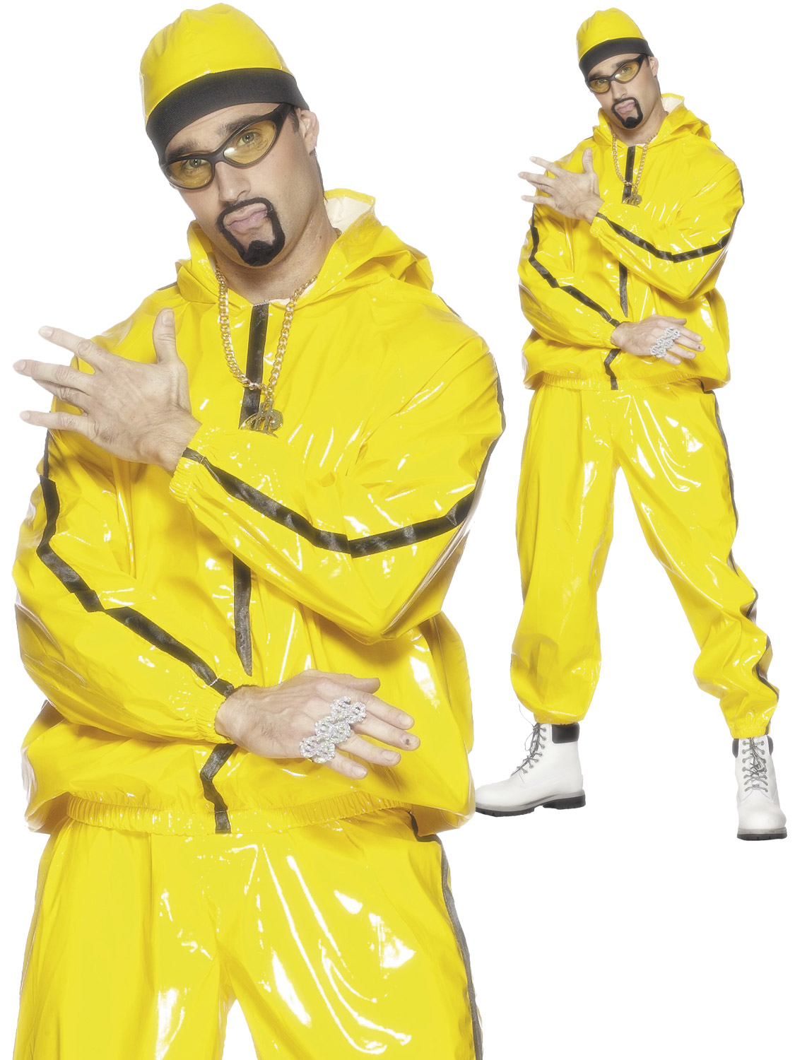 MENS 90S RAPPER Gangster Suit Costume Ali G Yellow Tracksuit Bling MENS 90S RAPPER Gangster Suit Costume Ali G Yellow Tracksuit Bling