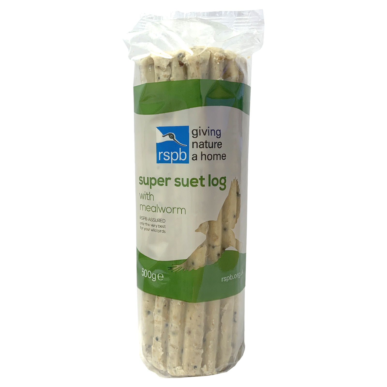 RSPB Super Suet with Mealworm Log 500g Oil Protein Rich Garden Bird ...