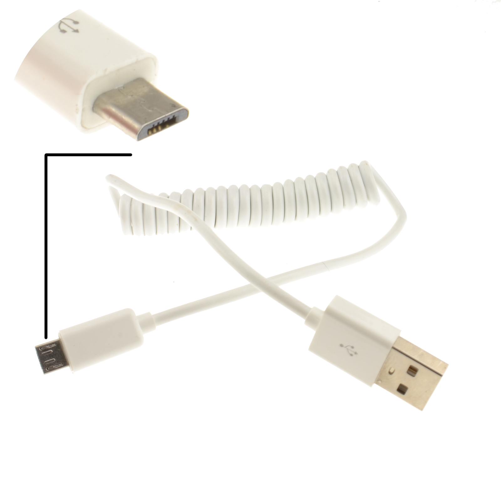 COILED Shielded USB 2.0 A To MICRO B Data Charger Cable Phone/Tablet ...