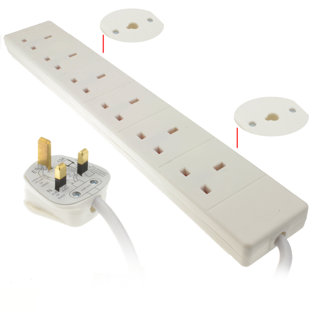 6 Gang/Way UK 13A Trailing Socket Mains Power Extension Lead 1m/2m/3m ...