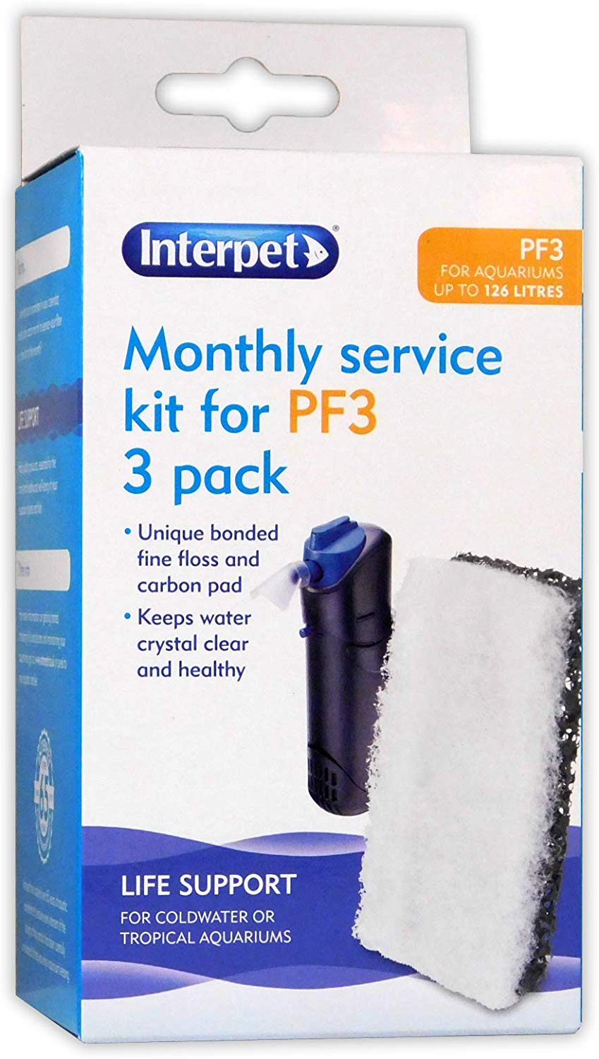 Interpet PF Filter Monthly Service Kit Carbon & Sponge 3 Pack PF1 PF2 ...