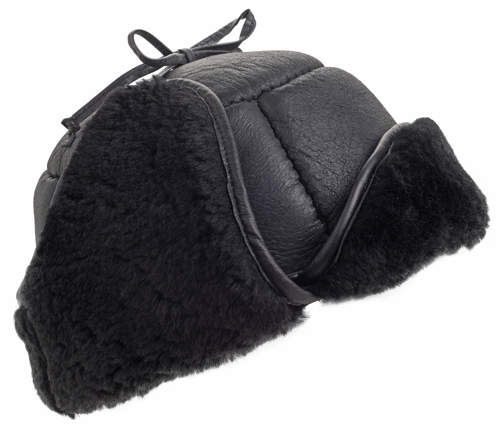 Men's Women's Luxury Leather and Sheepskin Tie Back Trapper Hat UK Made ...