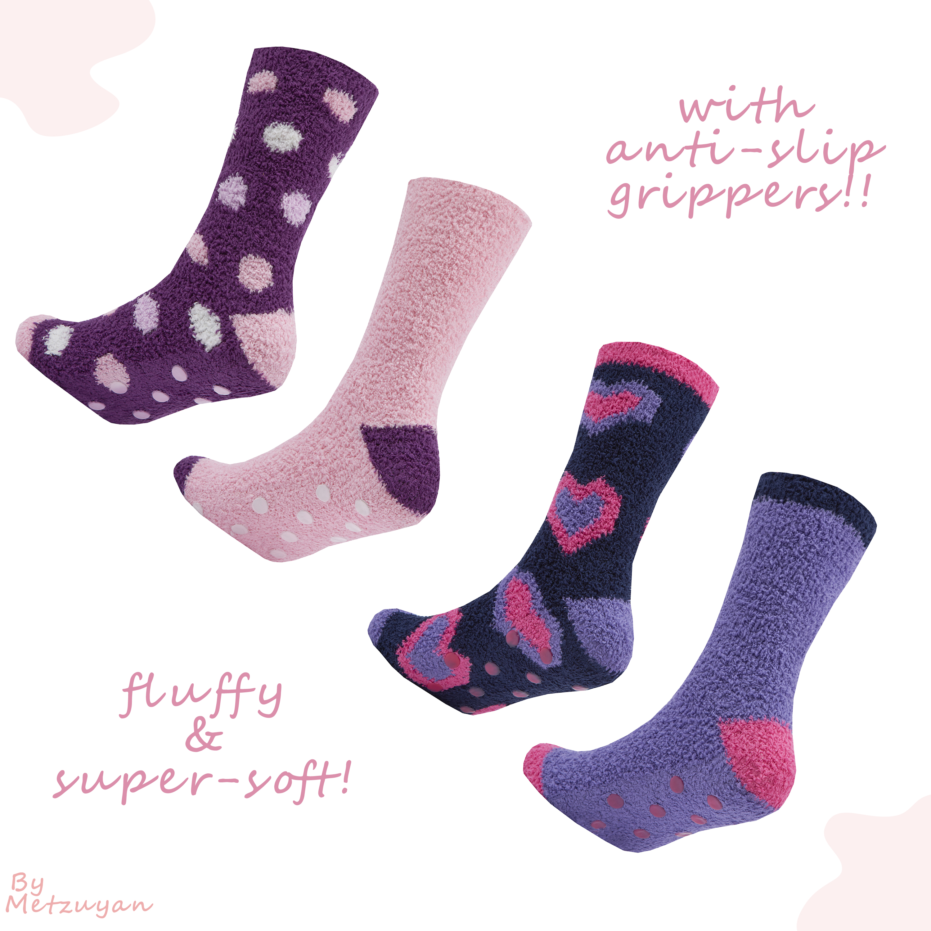 Ladies Cosy Fluffy Bed Socks Anti Non Slip Grip 4 Pairs Winter Warm ...