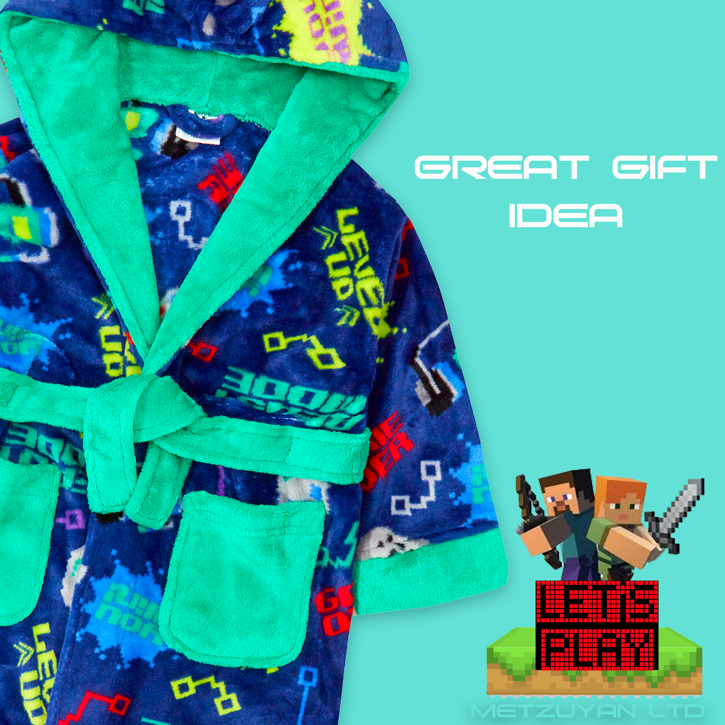 Kids Infant Hooded Game Robe Minecraft Design Novelty Dressing Gown ...