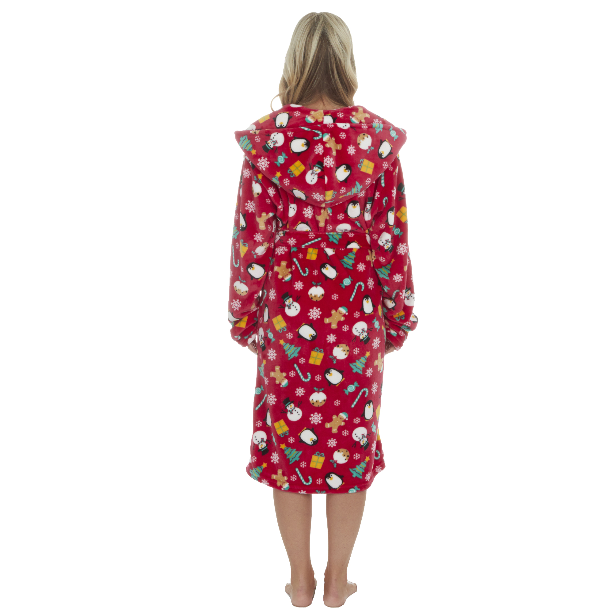 Ladies Womens Christmas Hooded Dressing Gown Xmas Bath Robe Red Navy S ...