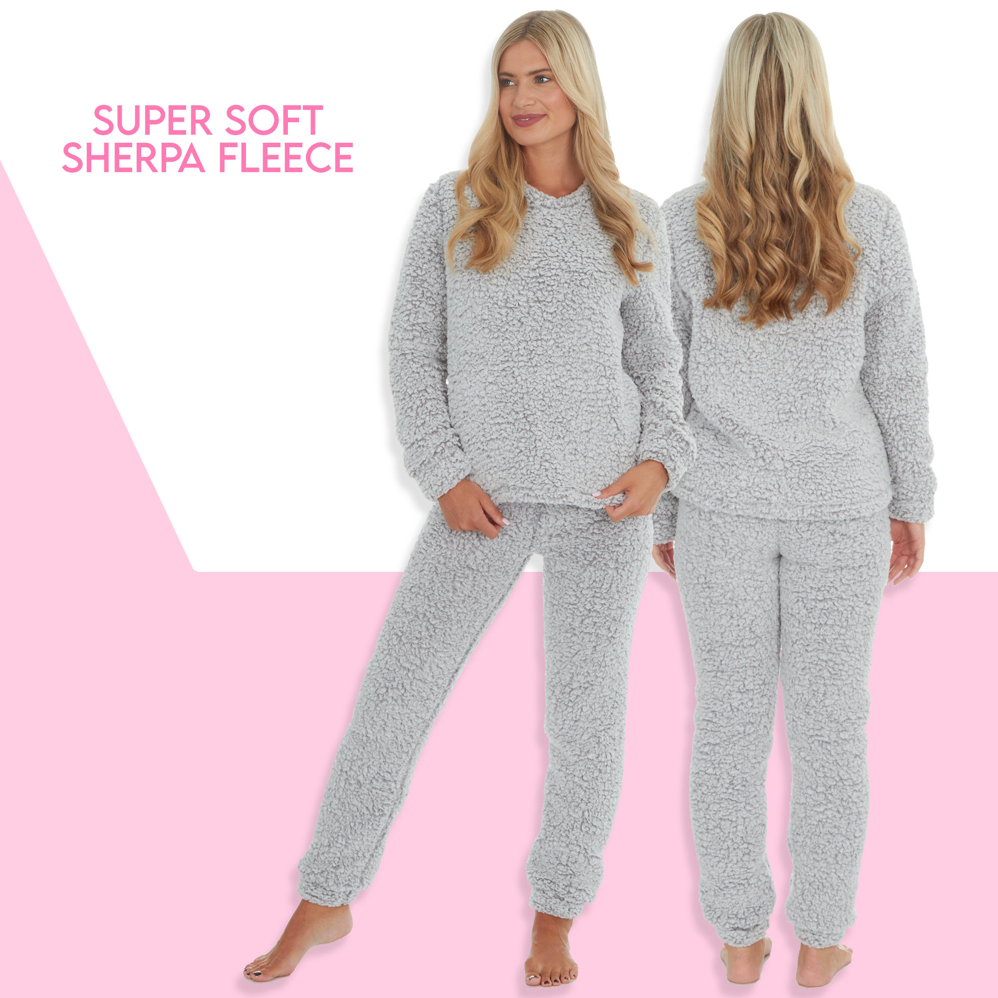 Ladies Pyjama Set Long Sleeved PJ's Grey Pyjamas Chunky Energy Saving ...
