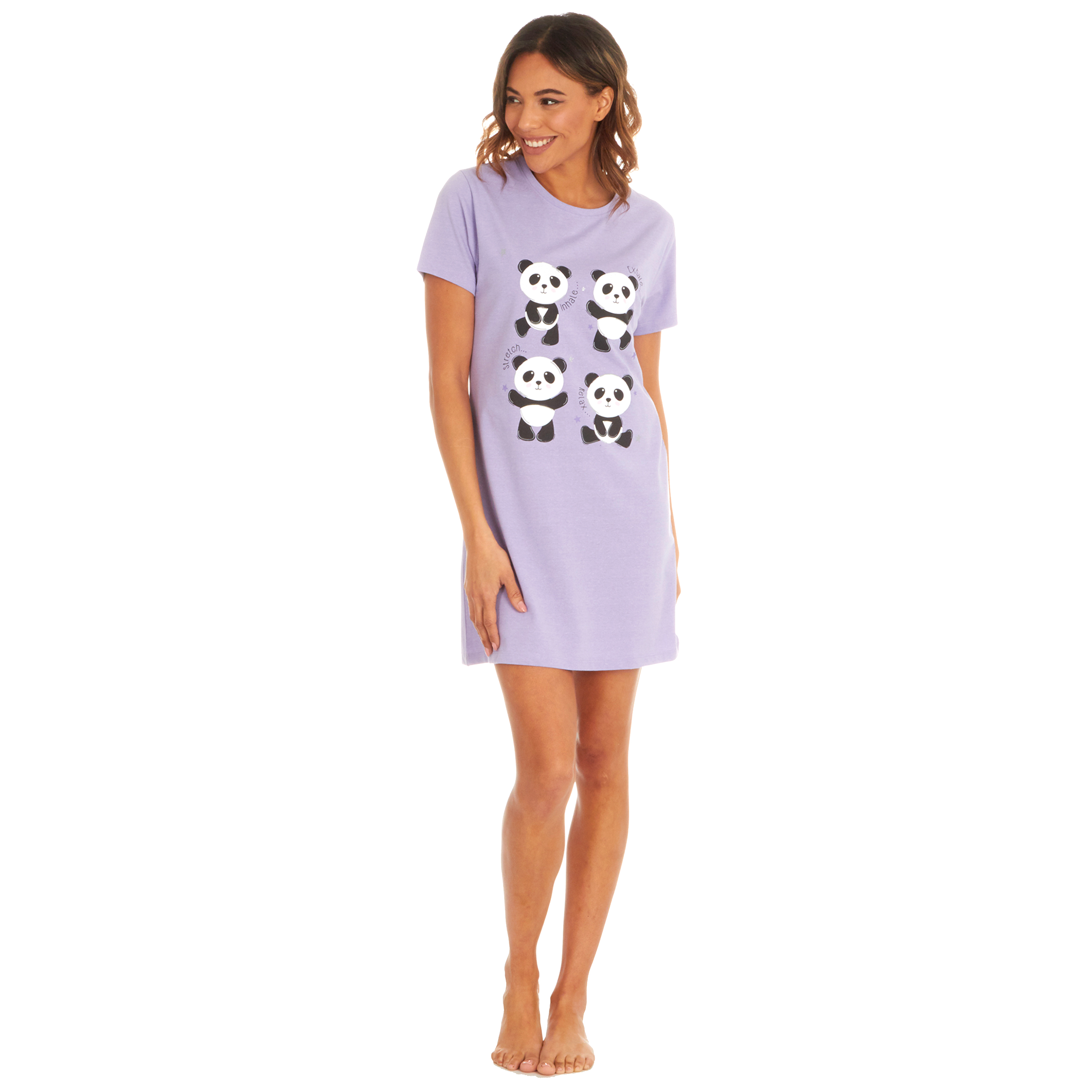 Womens Sleeping Tee Nightie Panda Print Short Sleeve Nightshirt Sizes 8 ...