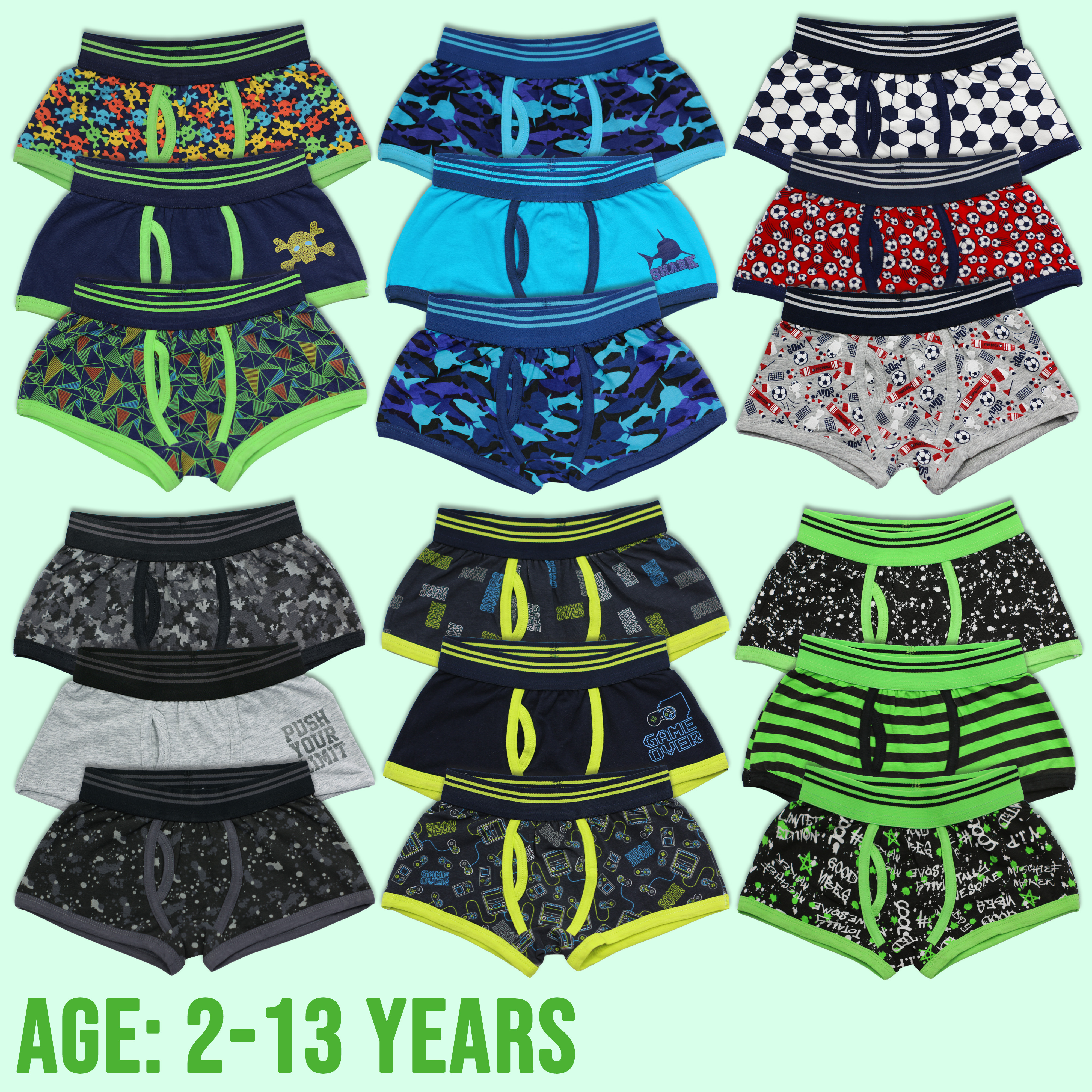 UK Kids Boys Trunks Fit Boxers Cotton Rich Underwear Boxer Shorts Age 2 ...