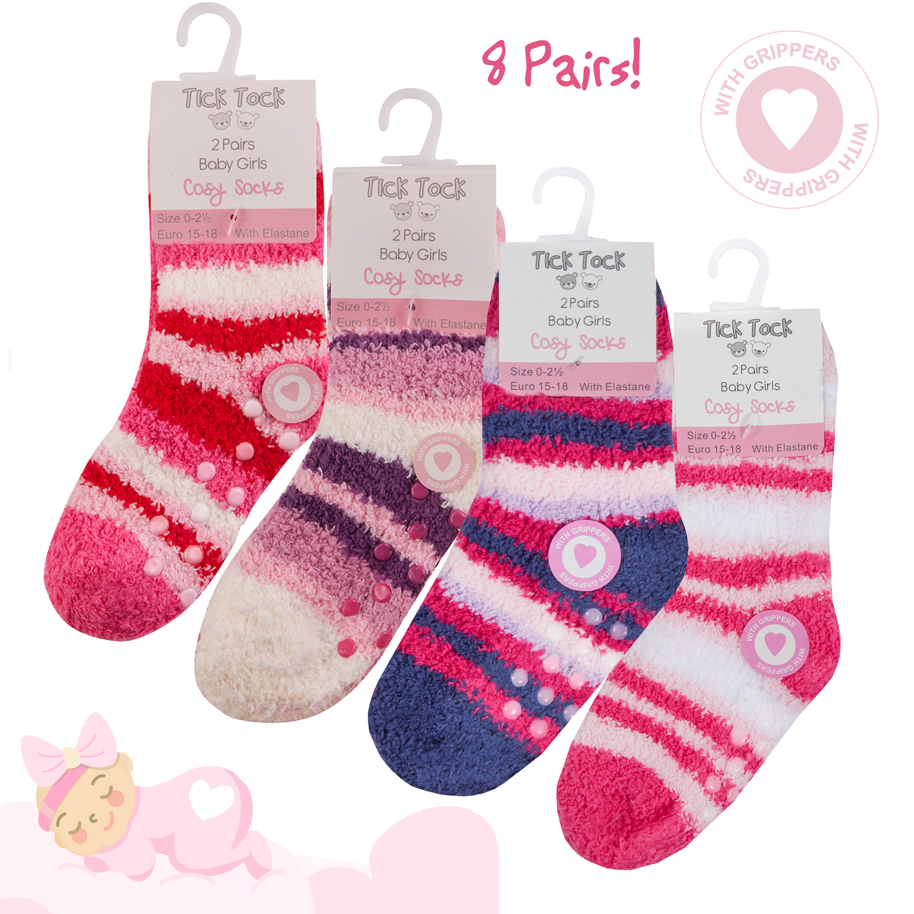 Baby Girls Newborn Cosy Fluffy Socks 4 Pairs Anti Slip Warm Winter Size ...