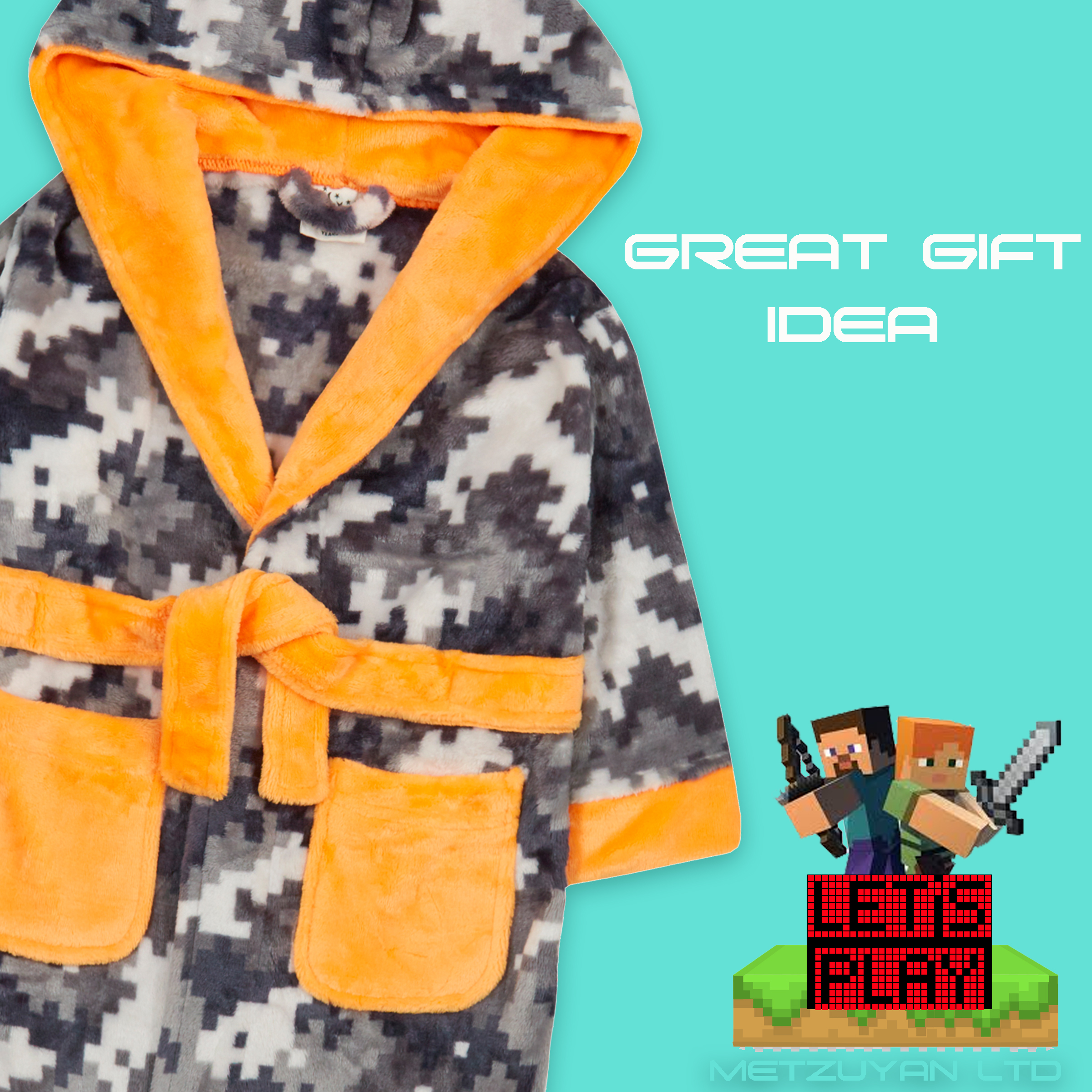 Kids Infant Hooded Game Robe Minecraft Design Novelty Dressing Gown ...