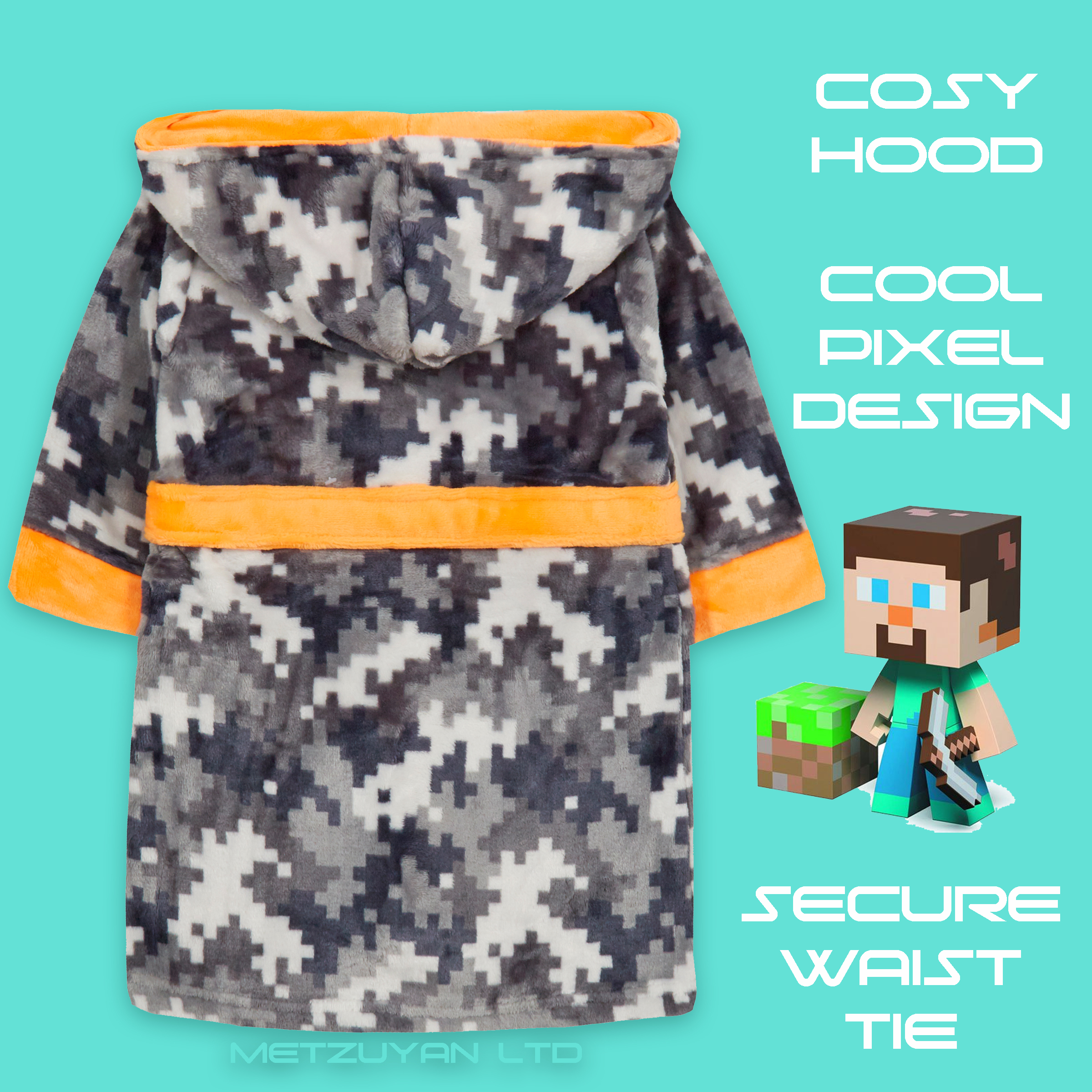 Kids Infant Hooded Game Robe Minecraft Design Novelty Dressing Gown ...