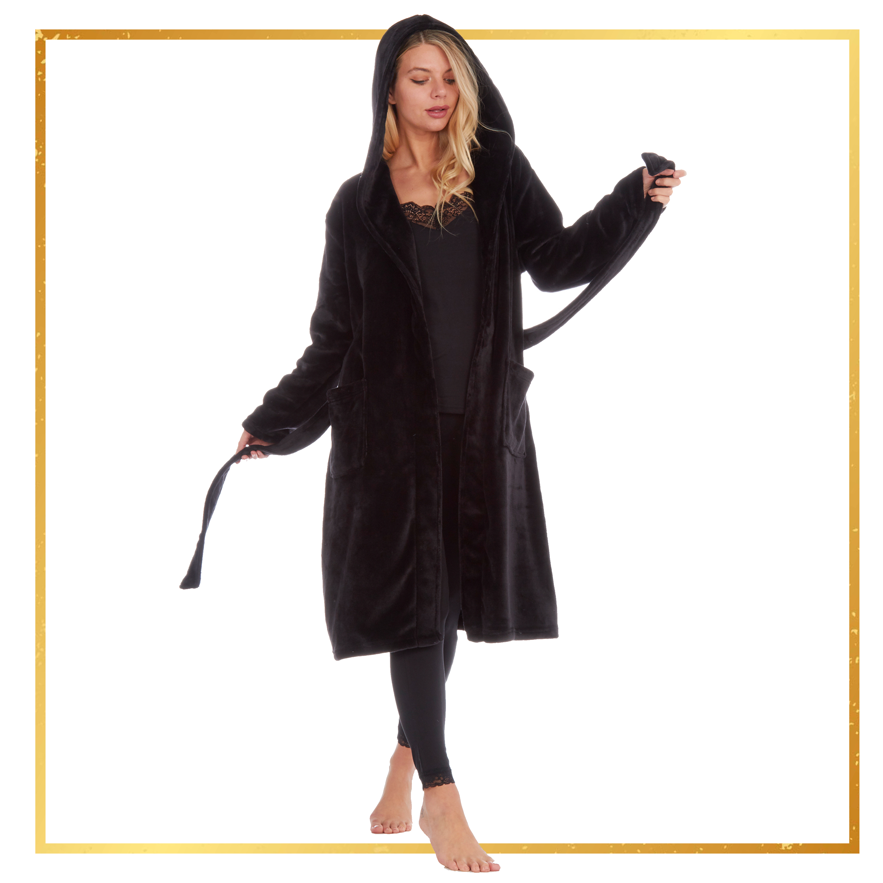 Ladies Womens Luxury Hooded Dressing Gown Robe Funny Sequin Slogan ...