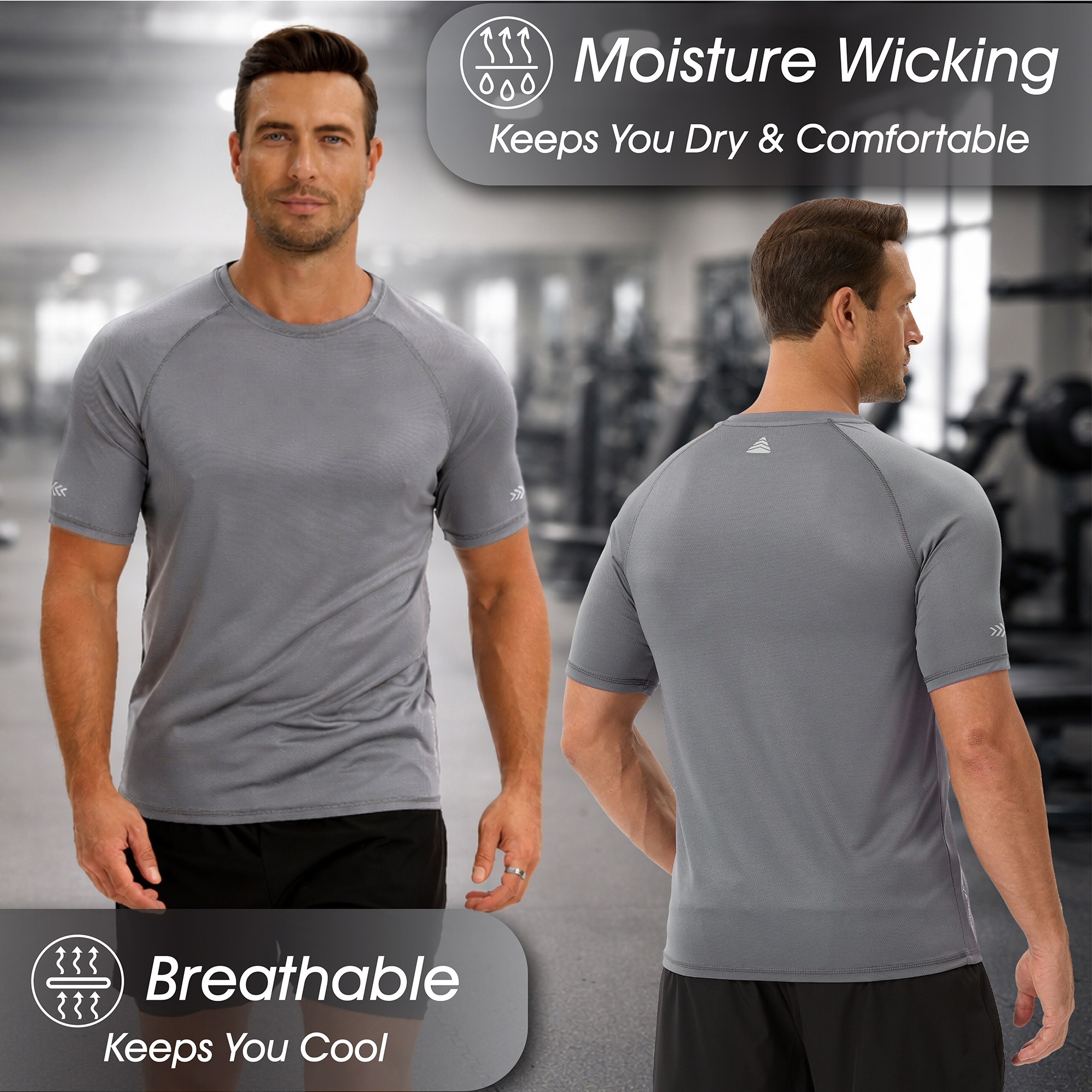 Mens Sports T-Shirt 3 Pack Breathable Moisture Wicking Quick Dry Gym ...