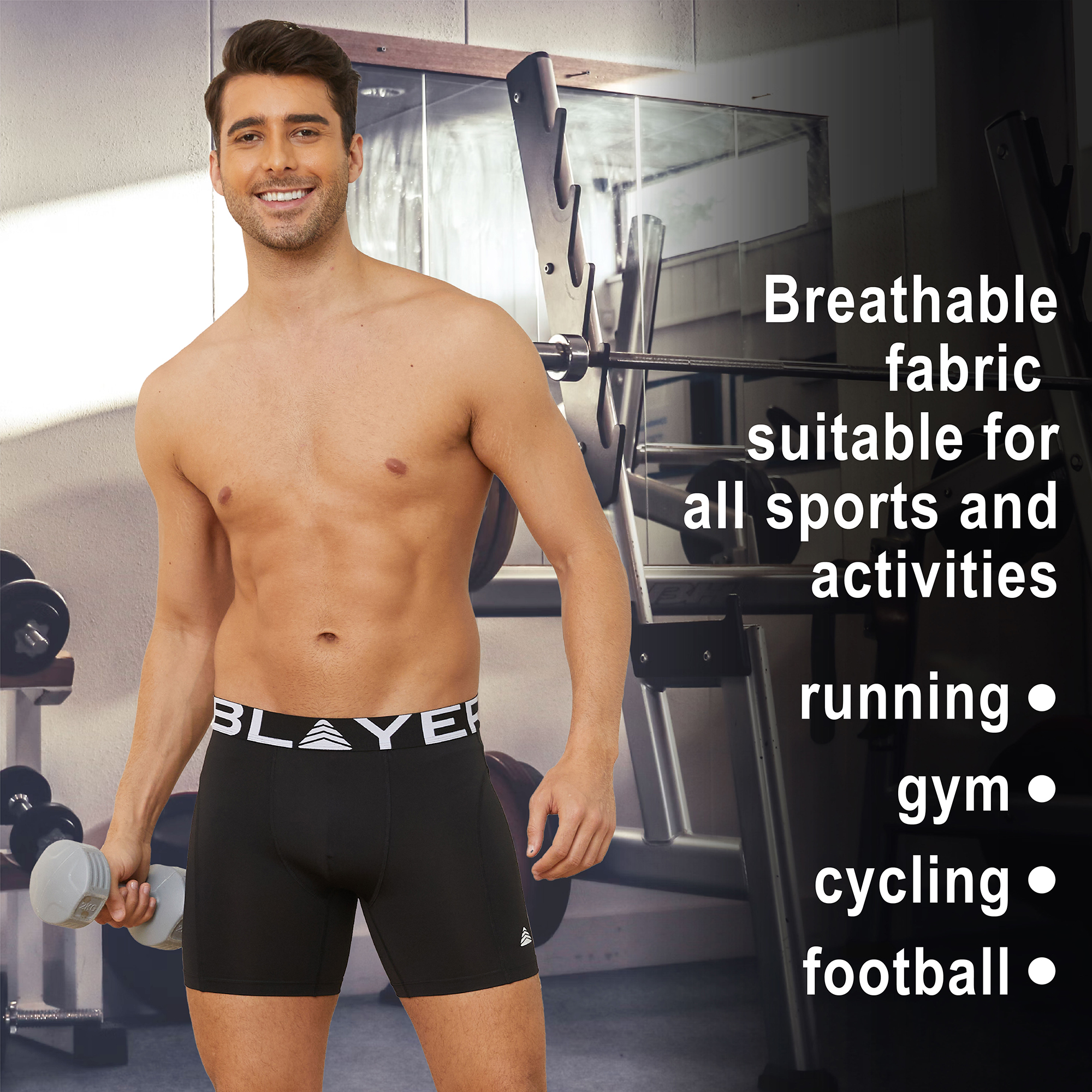 Mens Sports Boxers 3 Pack Gym Active Breathable Longer Leg Elasticated ...