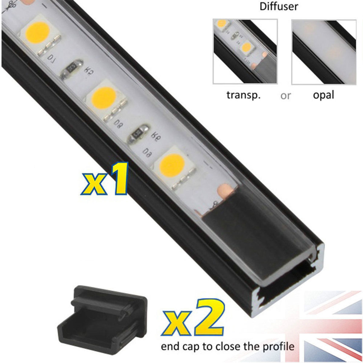 1 Meter Black Aluminium Channel For 5050 LED Strip Light Cover PVC ...