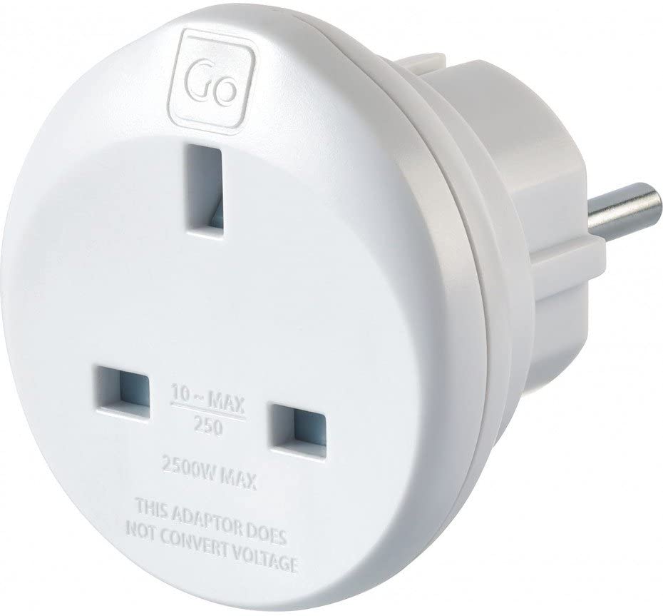 Go Travel 3 Pin UK to EU European Earthed Plug Socket Power Adaptor ...