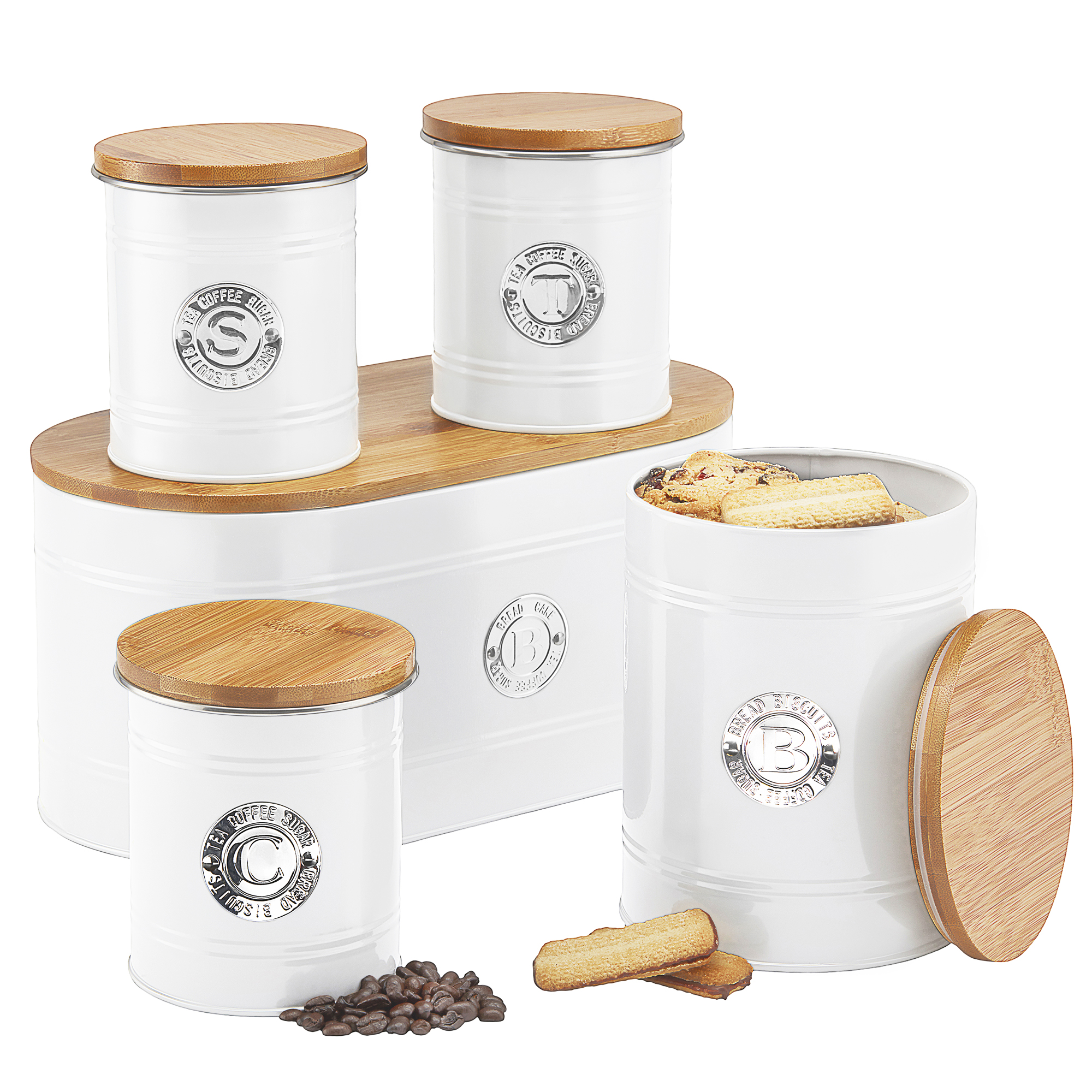 Kitchen Storage Canister Jar Storage Set Bread Bin Sugar Tea Coffee ...