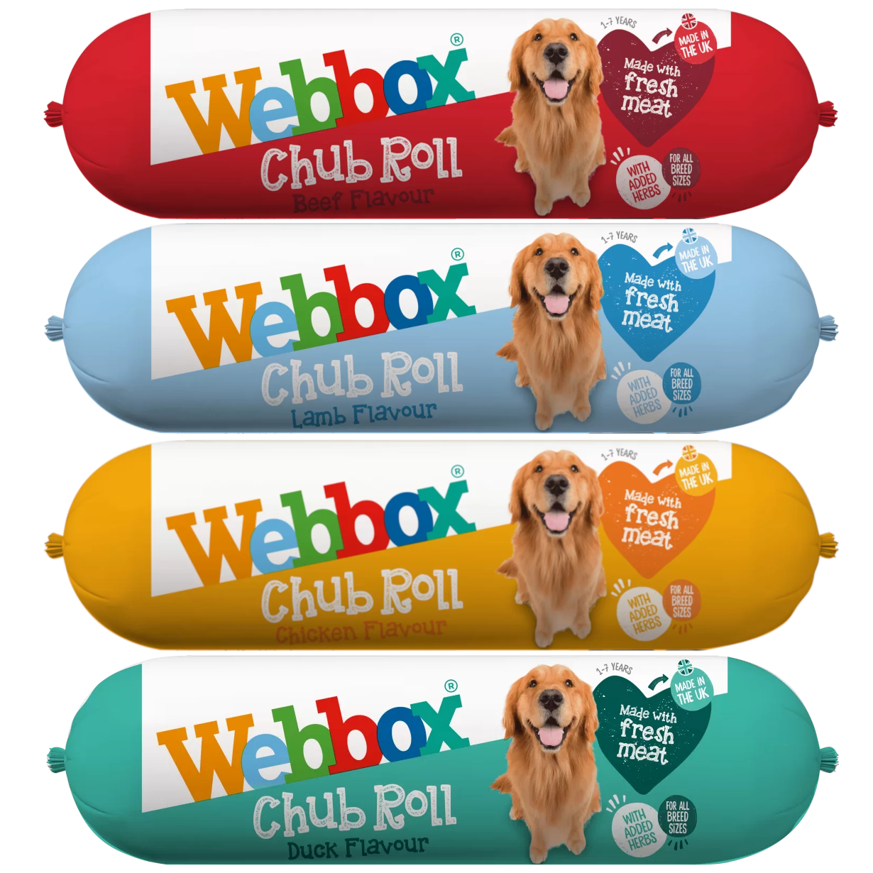 Chub Rolls Wet Dog Food Toppers WEBBOX Beef Chicken Duck Lamb Value Mix ...