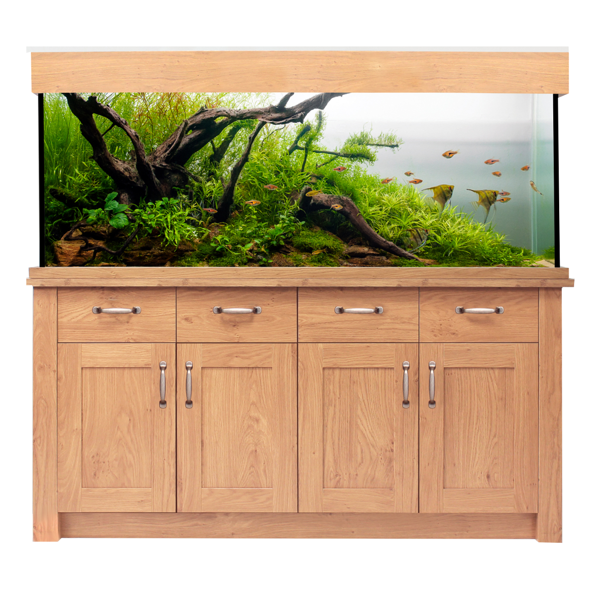 Oak Style Aquarium Fish Tank & Cabinet AQUA ONE Filter LED Lighting