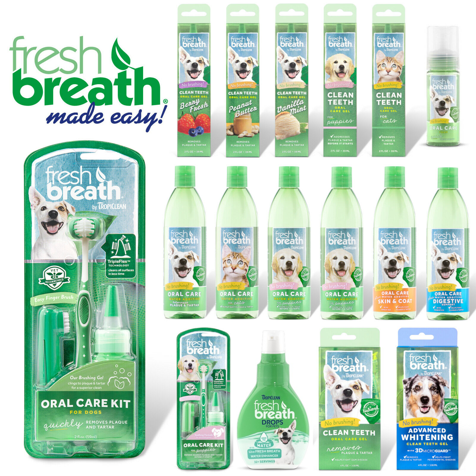 Tropiclean Fresh Breath Dog & Puppy Dental Kits Oral Care Gel Foam Toothbrush | eBay