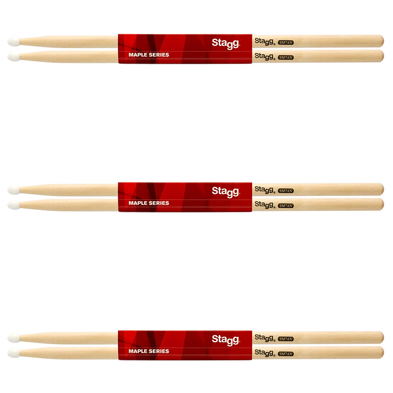 Stagg drumsticks - 3 pairs of Maple 7A Nylon tipped drum sticks - SM7AN3 5060357450854 | eBay