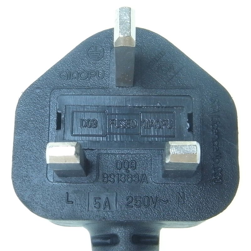 Black 5A UK Mains Plug to IEC C5 Cloverleaf Power Cable Laptop Adapters ...