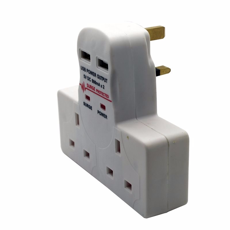 Benross Double 2G USB Surge Protected Multiway Wall Adaptor Socket with ...
