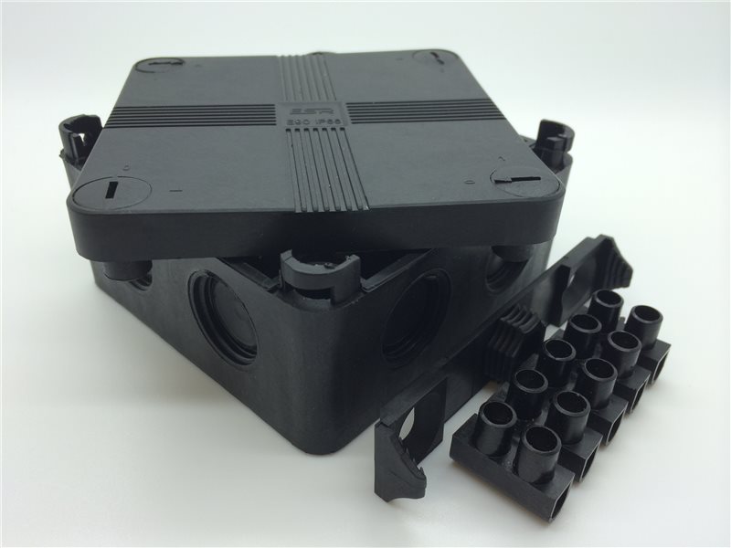 IP66 JUNCTION BOX Black Combination Connection Box 90x90x56mm Outdoor ...