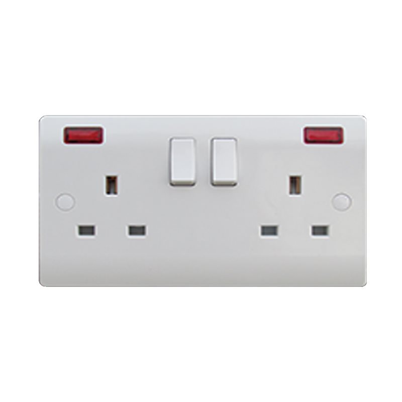 Sline 2 Gang White 13a Switched UK Plug Socket With Neon Indicator ...