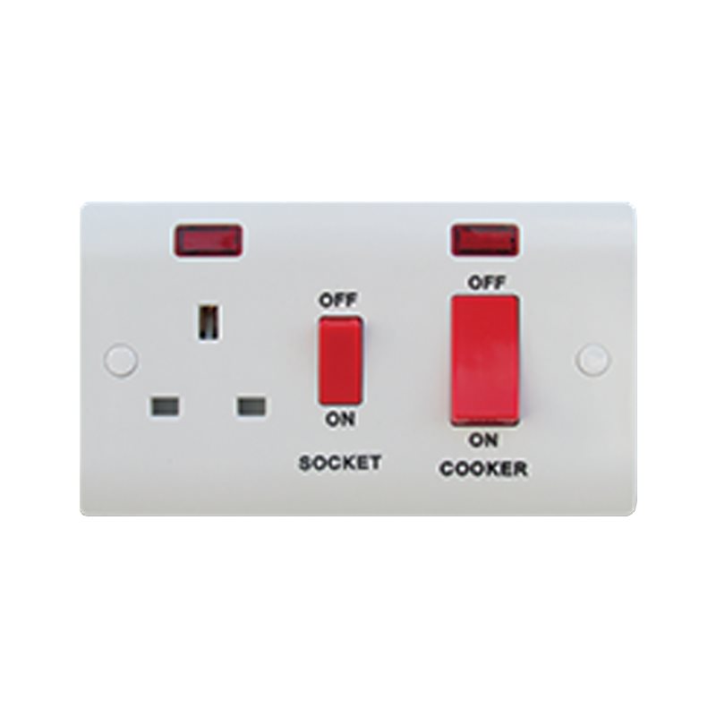 Sline 1 Gang 45a Double Pole Appliance Cooker Switch & Socket With Neon ...