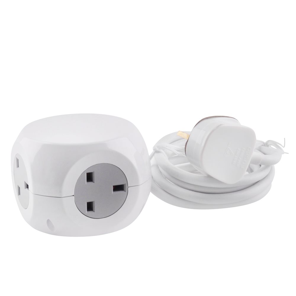 3 Way Power Cube Socket with 3 USB Ports & 1.4M White Electric ...