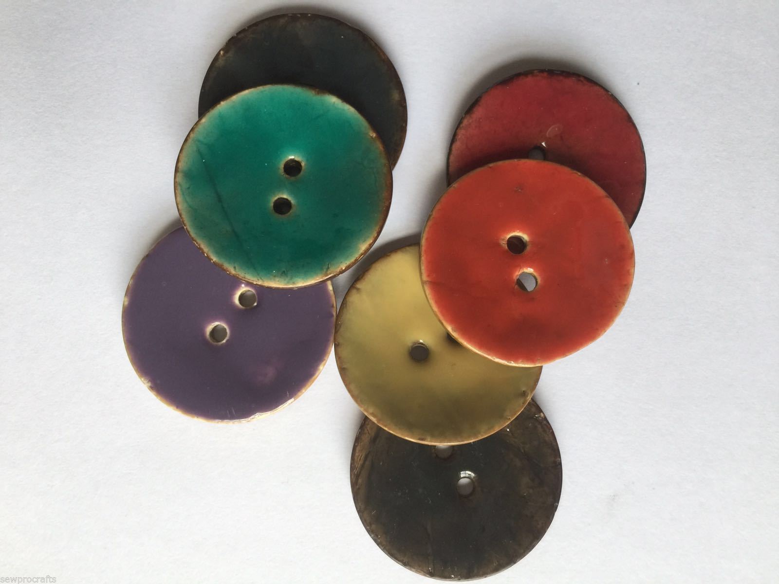 Coconut Shell Buttons Enamelled Face Round 22mm 30mm 40mm 2 Hole Crafts ...