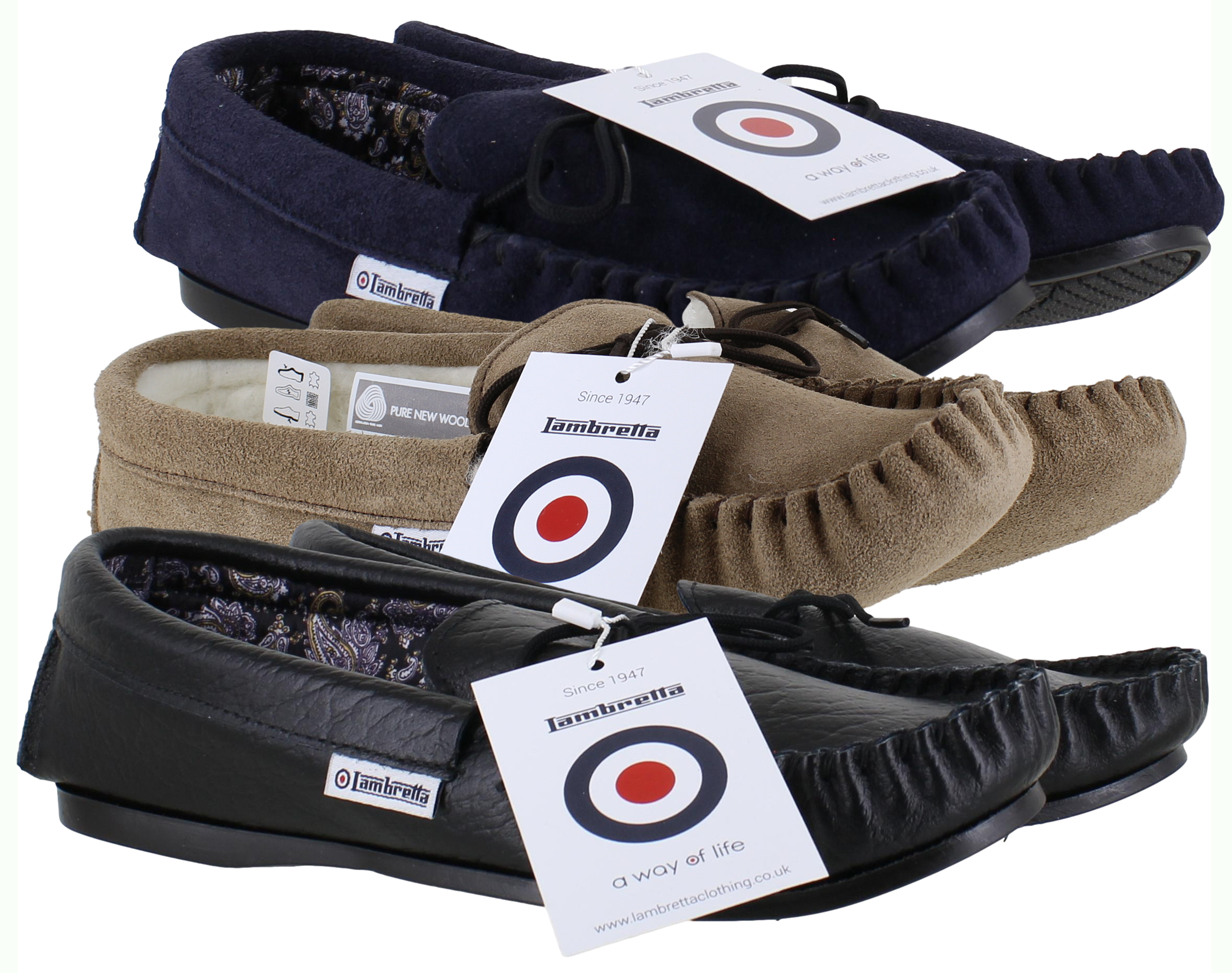 Mens Lambretta British Hand Made Paisley Moccasin Leather Slippers ...