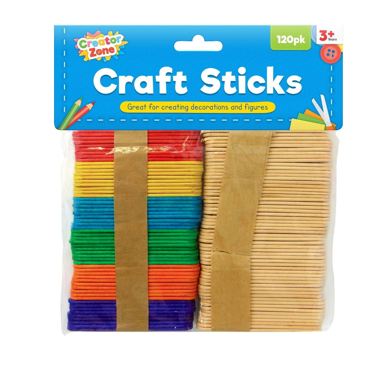 120 Pack Natural And Coloured Wooden Lollipop Sticks Arts Crafts ...